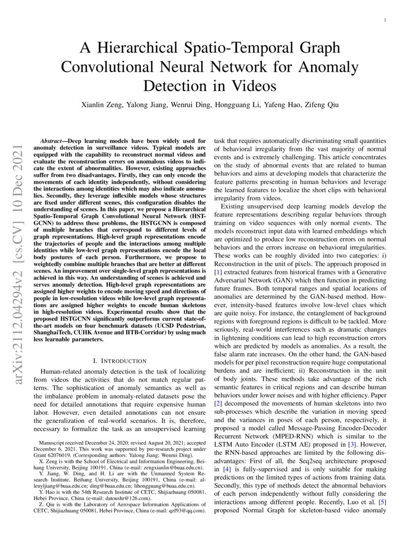 A Hierarchical Spatio Temporal Graph Convolutional Neural Network For Anomaly Detection In