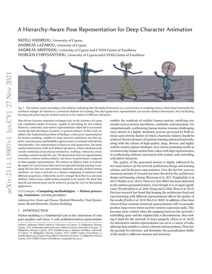 A Hierarchy-Aware Pose Representation for Deep Character Animation | DeepAI