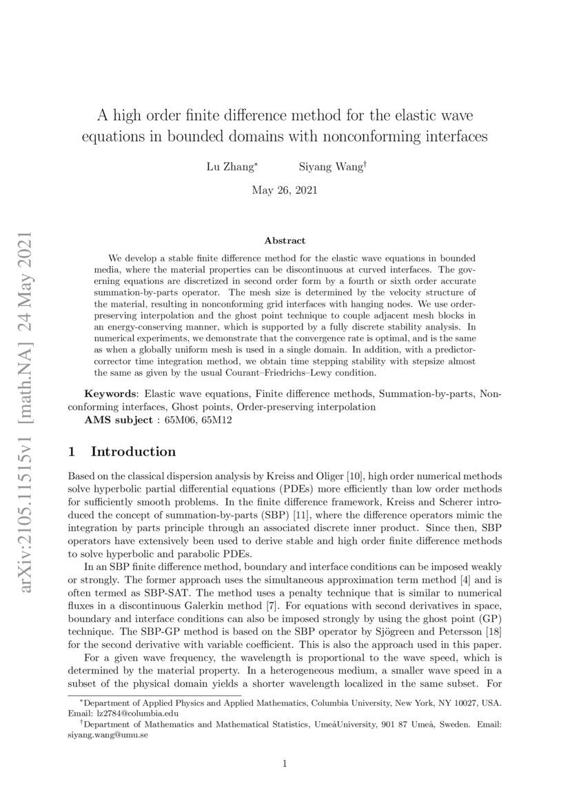 A High Order Finite Difference Method For The Elastic Wave Equations In