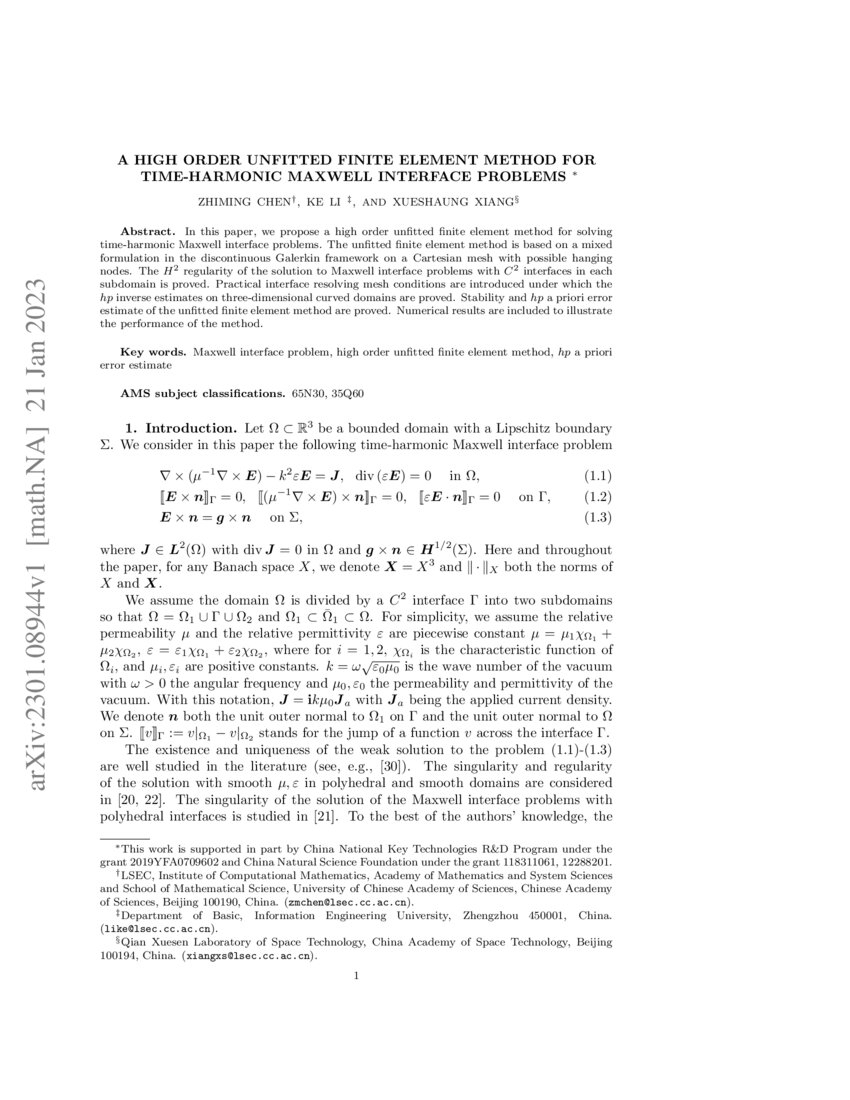 A high order unfitted finite element method for time-Harmonic Maxwell ... A high order unfitted finite element method for time-Harmonic Maxwell ...