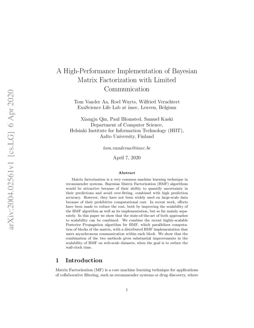 A High Performance Implementation Of Bayesian Matrix Factorization With 9935