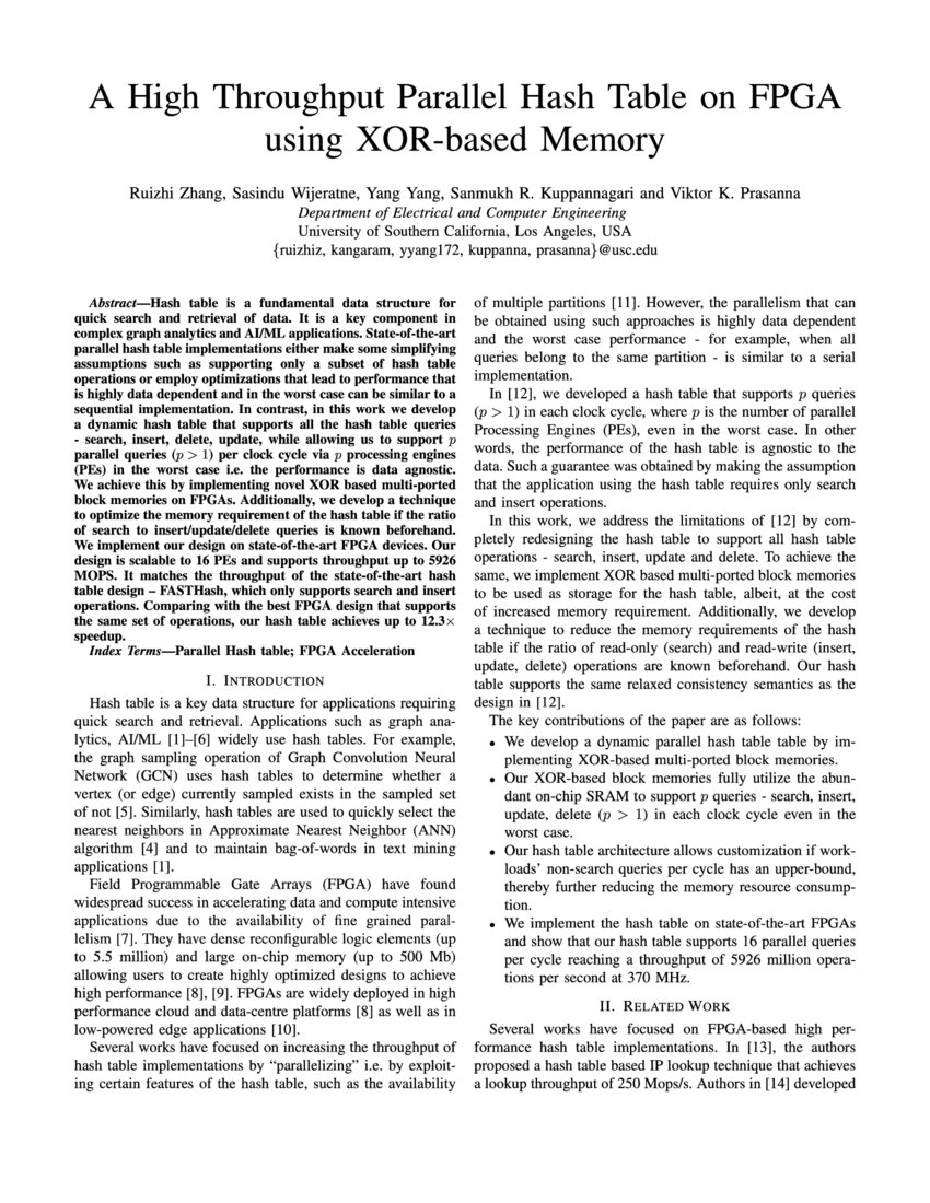 A High Throughput Parallel Hash Table on FPGA using XOR-based Memory ... A High Throughput Parallel Hash Table on FPGA using XOR-based Memory ...