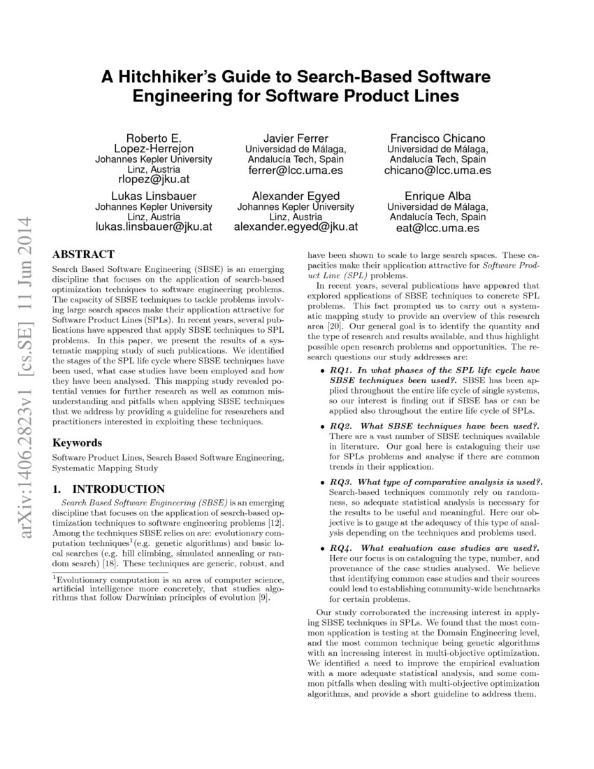A Hitchhiker's Guide to Search-Based Software Engineering for Software ...