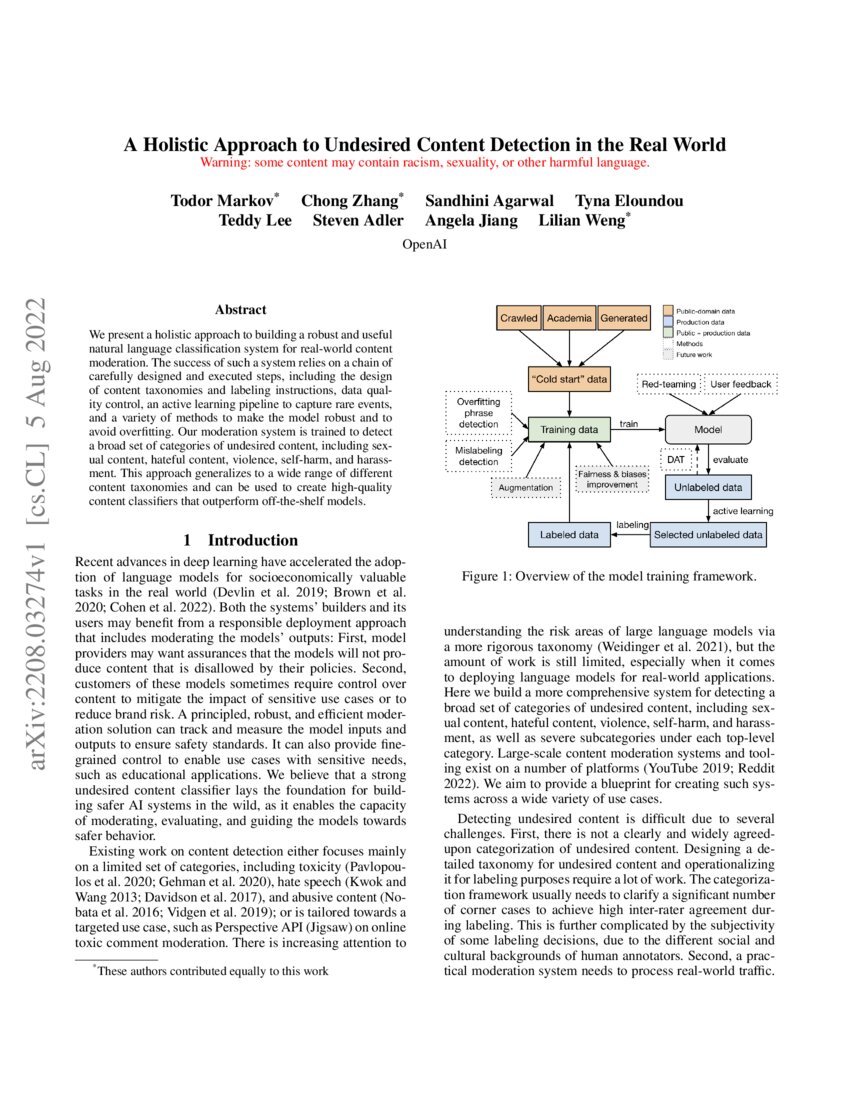 A Holistic Approach to Undesired Content Detection in the Real World ...