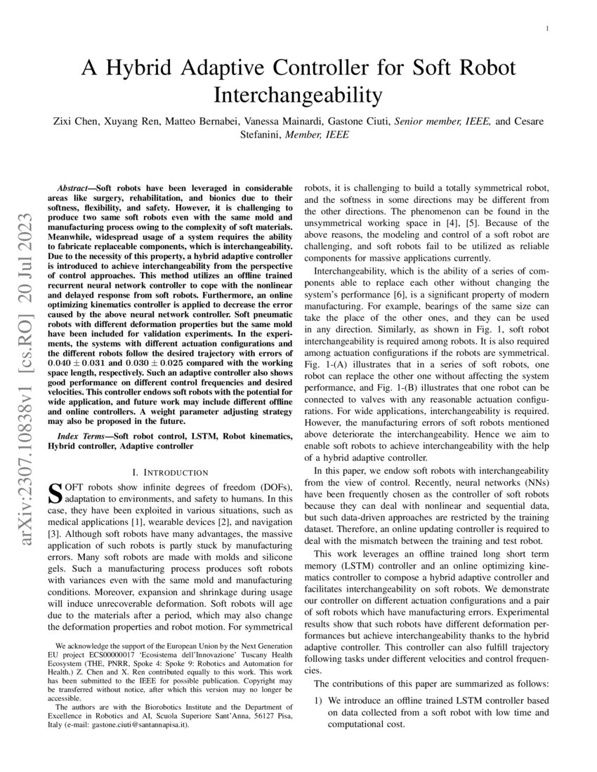 A Hybrid Adaptive Controller for Soft Robot Interchangeability | DeepAI