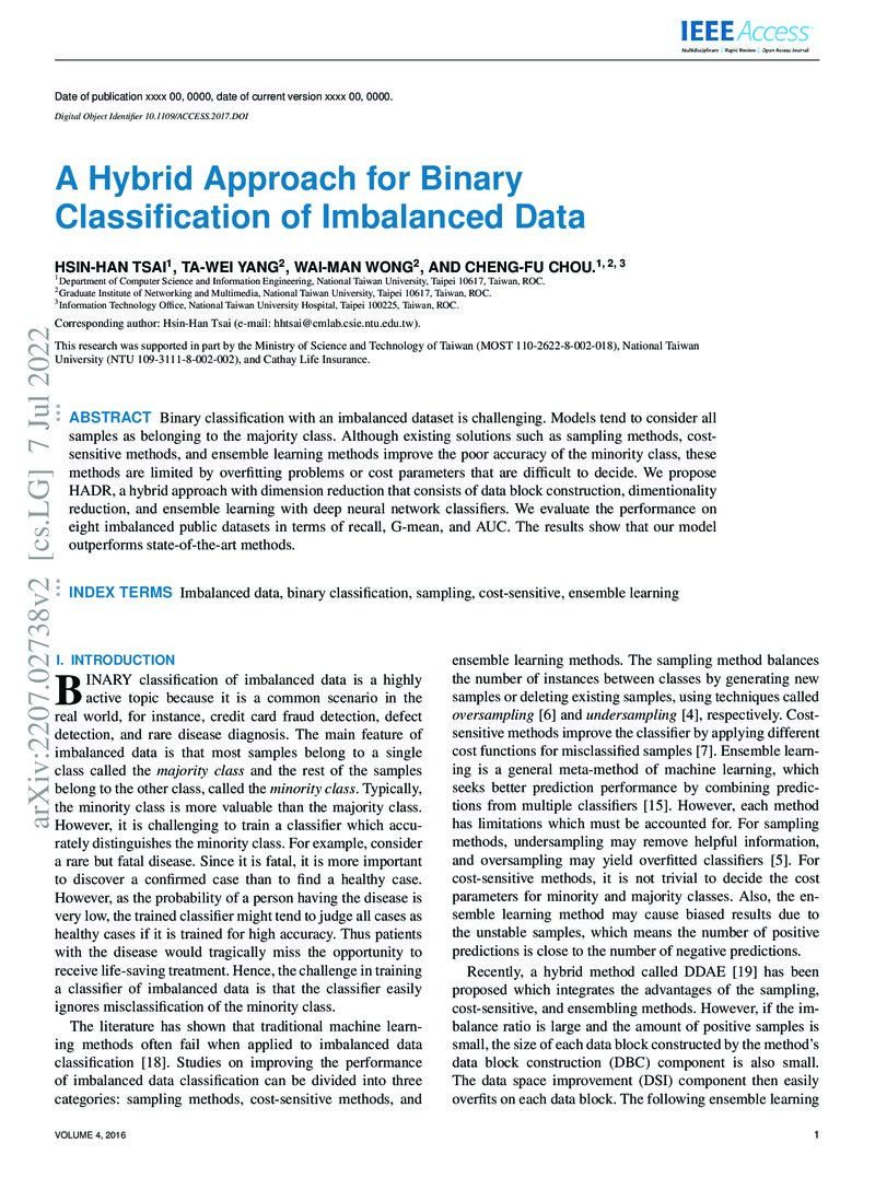 A Hybrid Approach For Binary Classification Of Imbalanced Data Deepai 9455