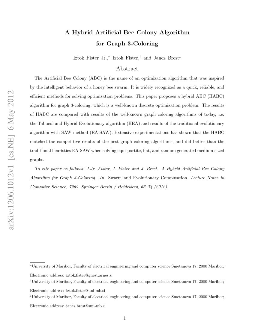 A Hybrid Artificial Bee Colony Algorithm for Graph 3-Coloring | DeepAI