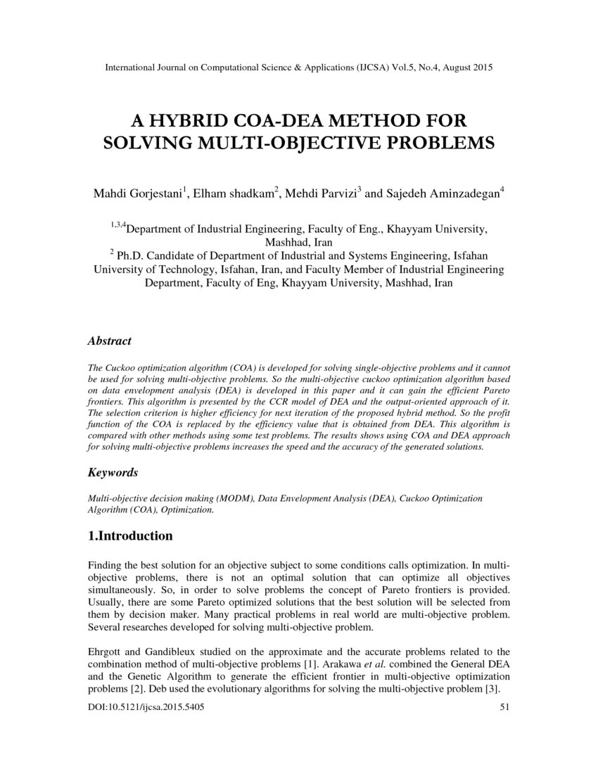 A hybrid COA-DEA method for solving multi-objective problems | DeepAI