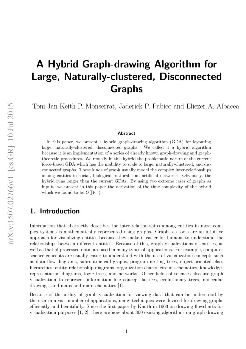 A Hybrid Graph-drawing Algorithm for Large, Naturally-clustered, Disconnected Graphs | DeepAI