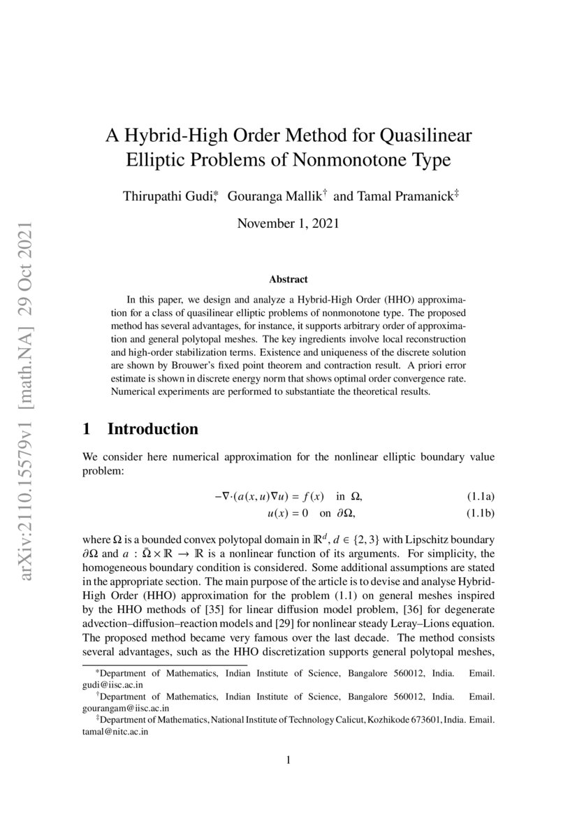 A Hybrid-High Order Method for Quasilinear Elliptic Problems of Nonmonotone Type | DeepAI
