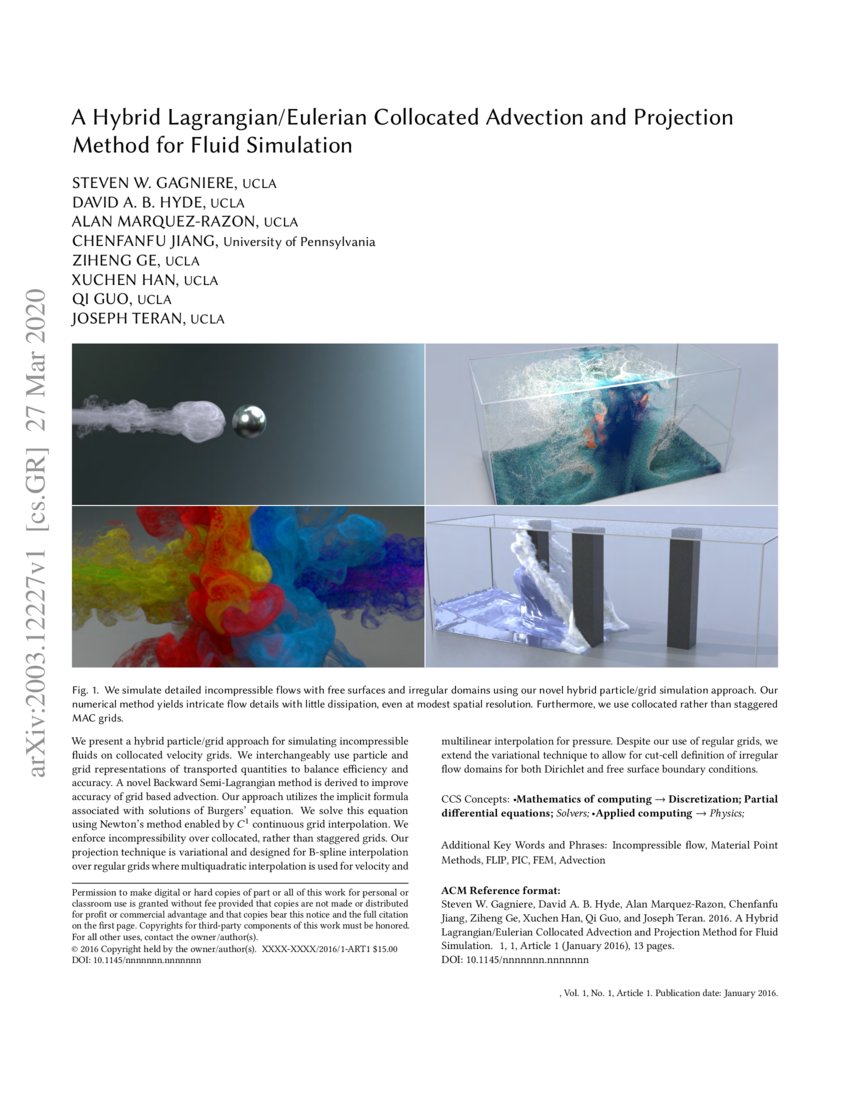 A Hybrid Lagrangian Eulerian Collocated Advection And Projection Method For Fluid Simulation