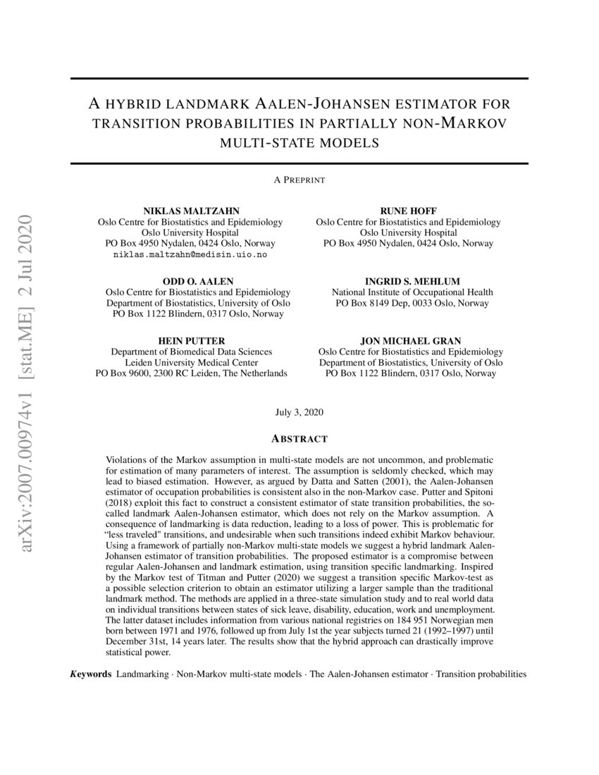 A hybrid landmark Aalen-Johansen estimator for transition probabilities in partially non-Markov ...