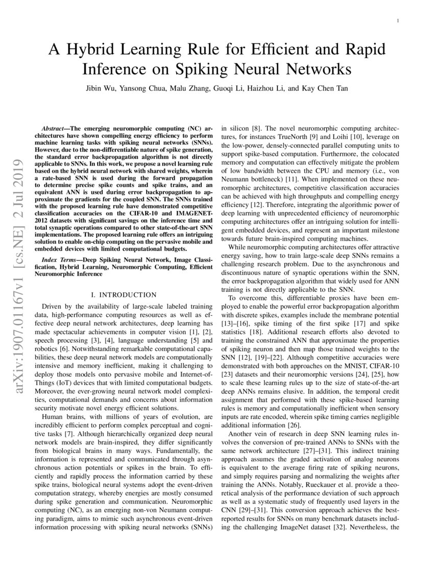 A Hybrid Learning Rule For Efficient And Rapid Inference With Spiking Neural Networks Deepai