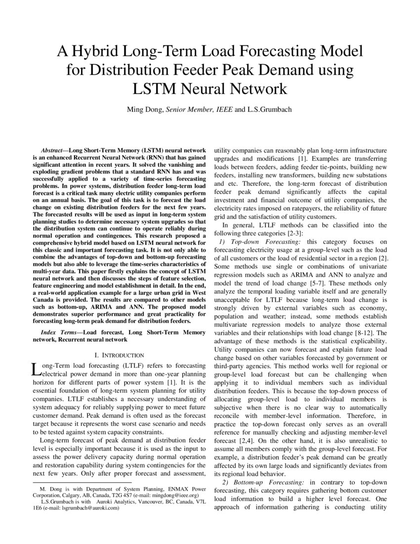A Hybrid Long Term Load Forecasting Model For Distribution Feeder Peak Demand Using Lstm Neural