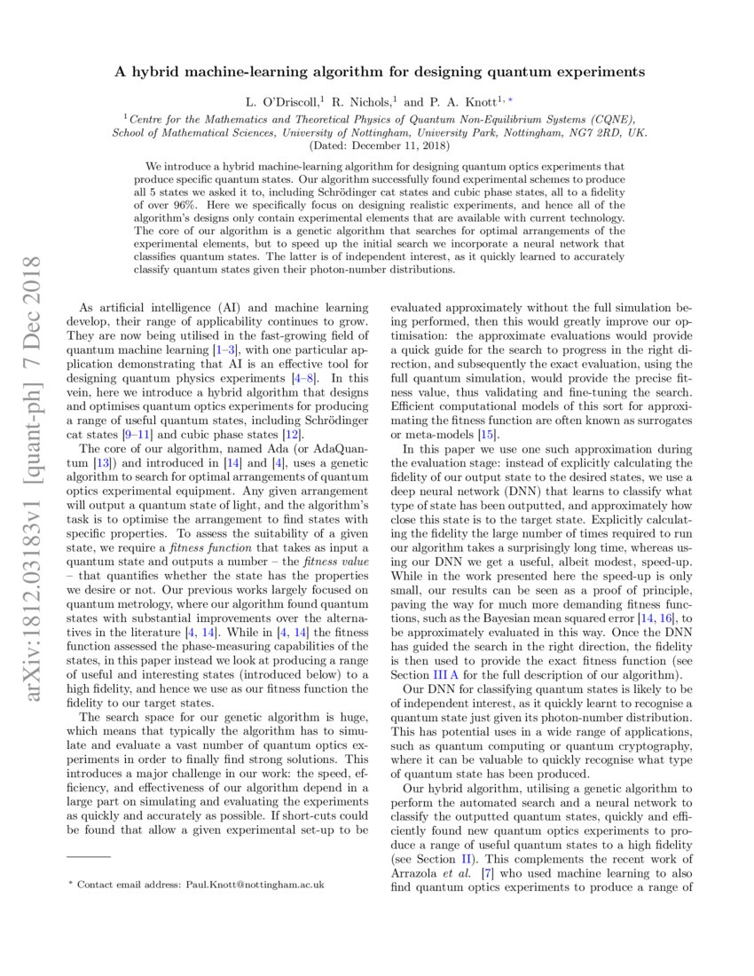 A Hybrid Machine Learning Algorithm For Designing Quantum Experiments
