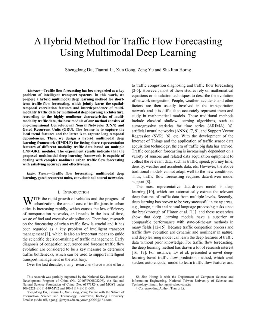 A Hybrid Method For Traffic Flow Forecasting Using Multimodal Deep Learning Deepai