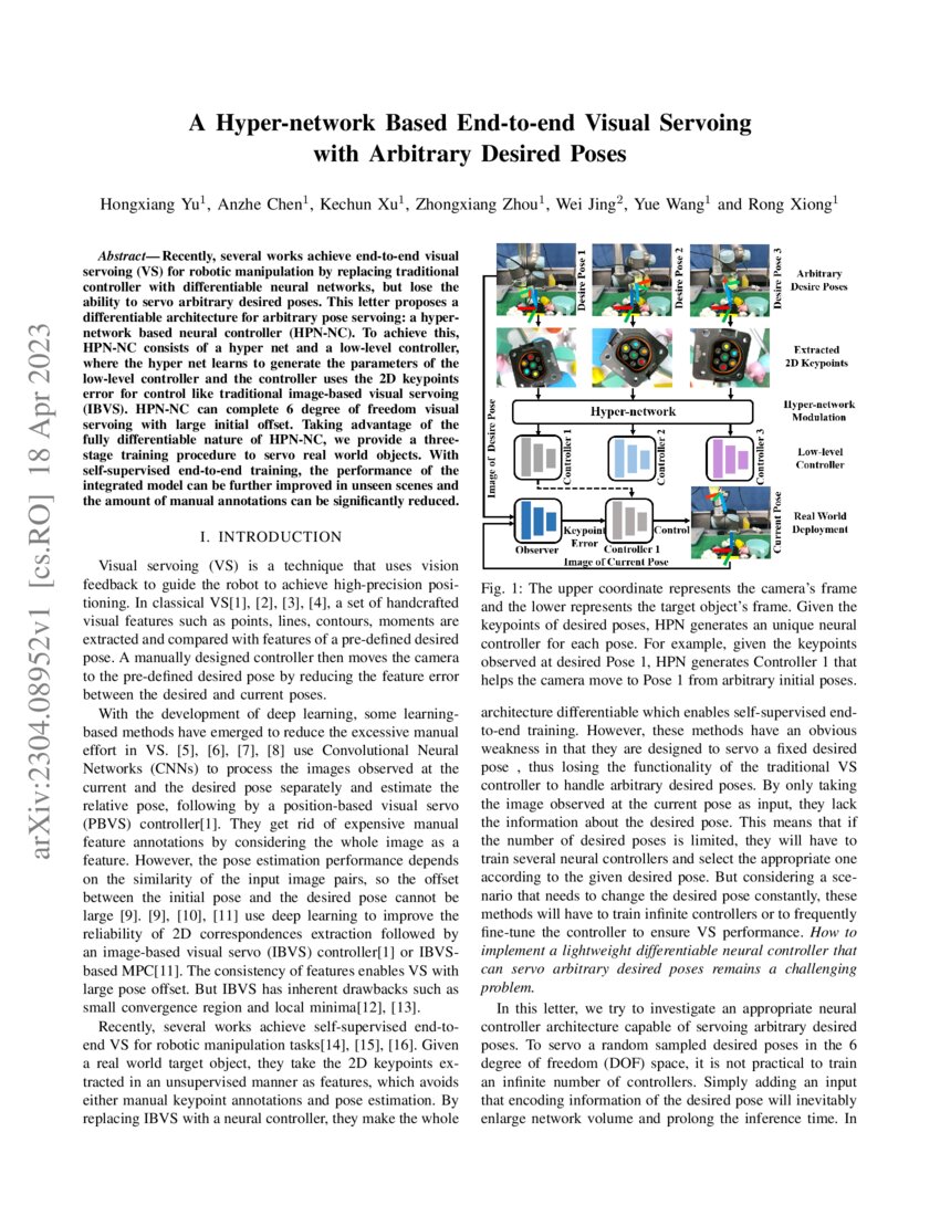 A Hyper-network Based End-to-end Visual Servoing with Arbitrary Desired Poses | DeepAI