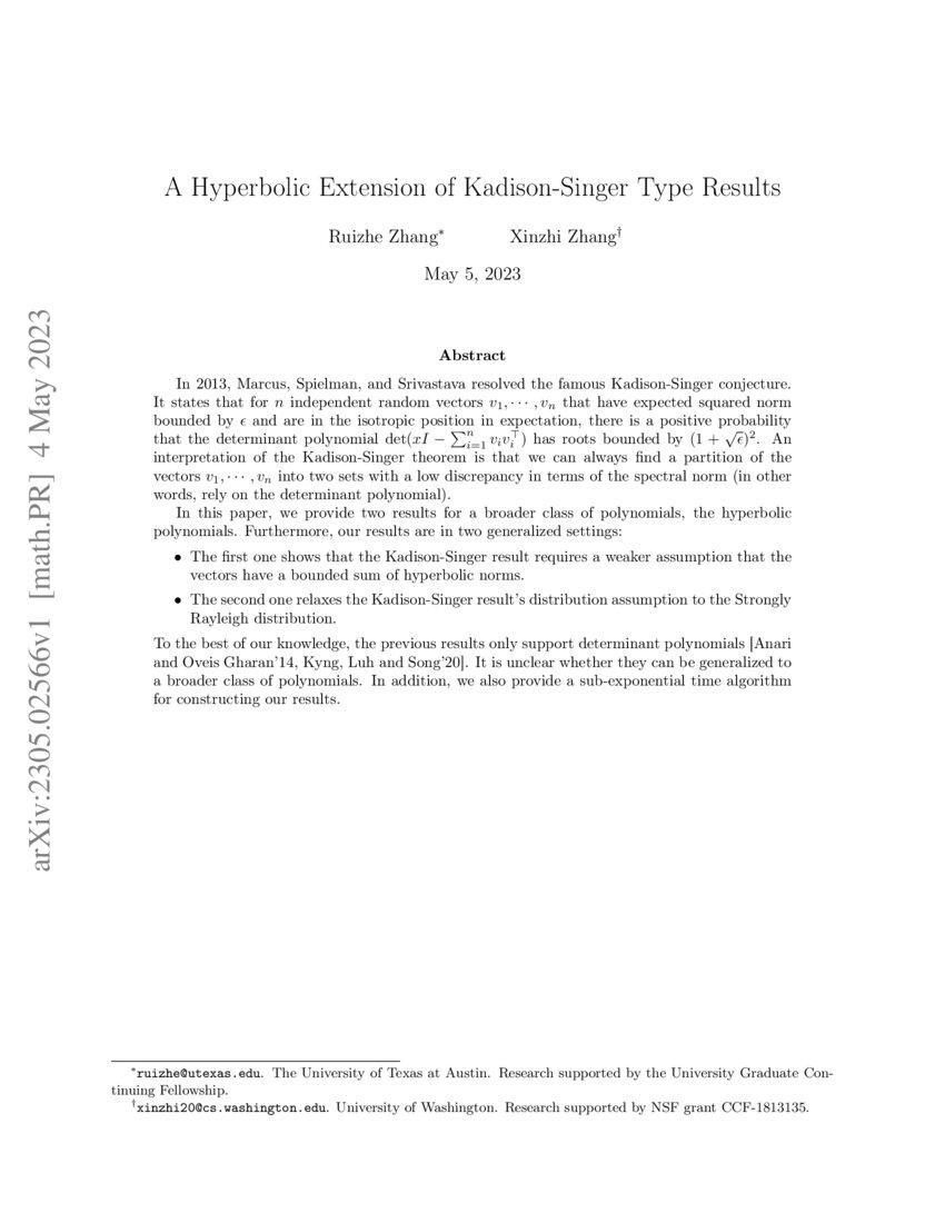 A Hyperbolic Extension of Kadison-Singer Type Results | DeepAI