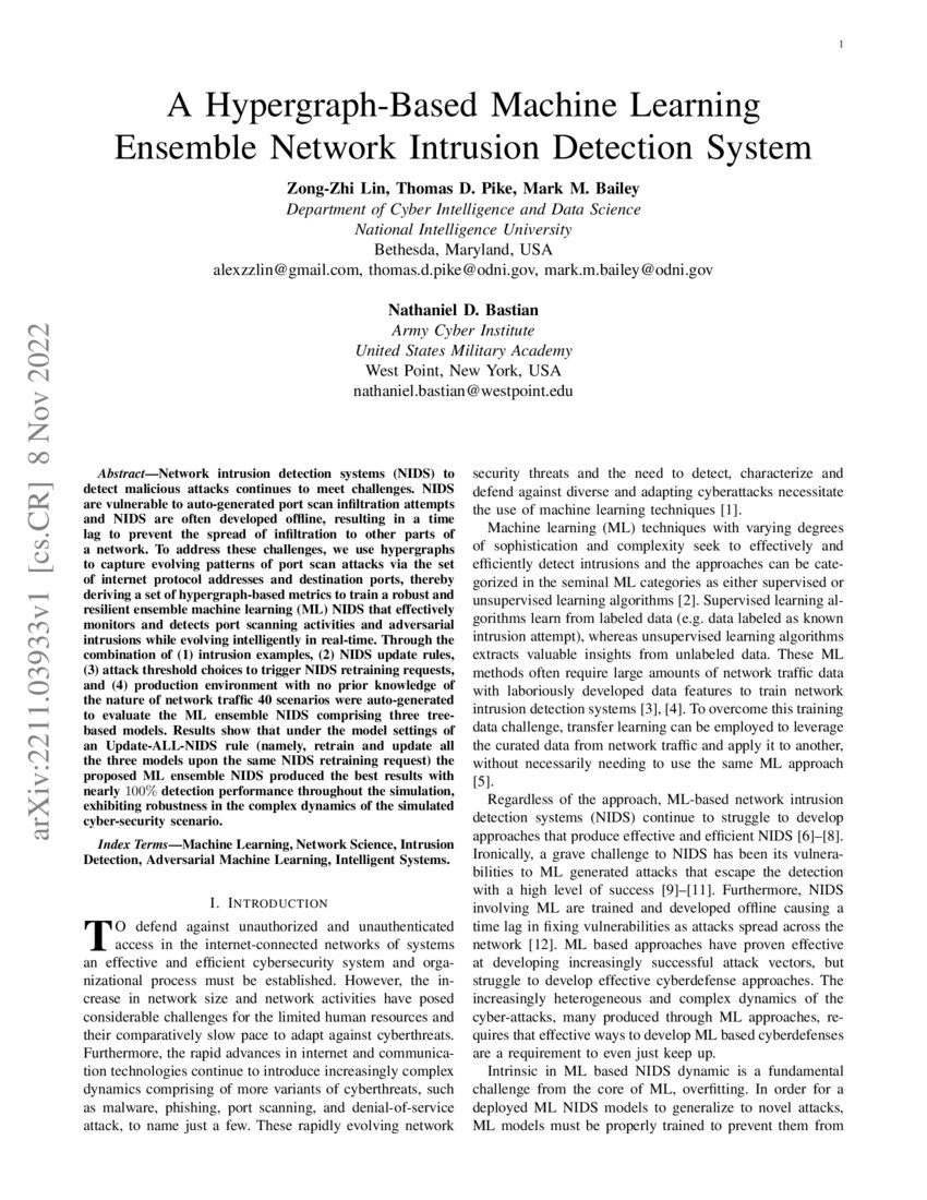 A Hypergraph Based Machine Learning Ensemble Network Intrusion Detection System Deepai