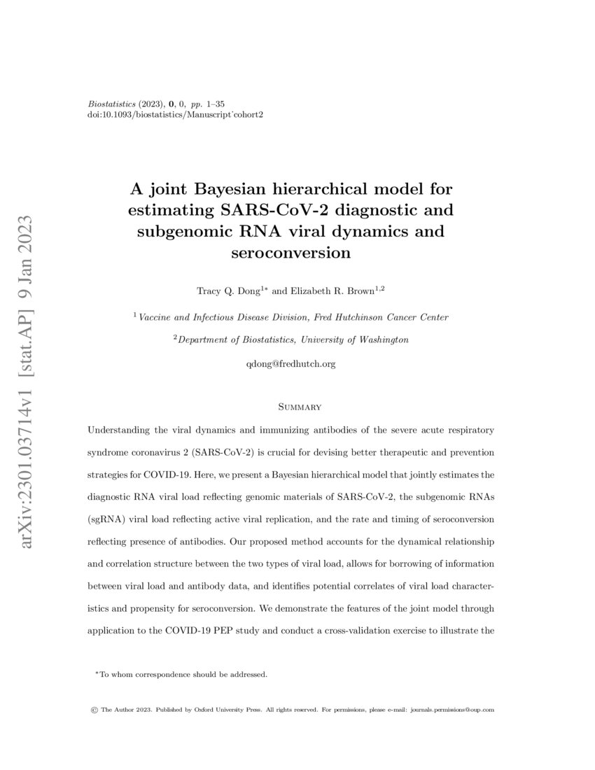 A Joint Bayesian Hierarchical Model For Estimating Sars Cov 2 Diagnostic And Subgenomic Rna