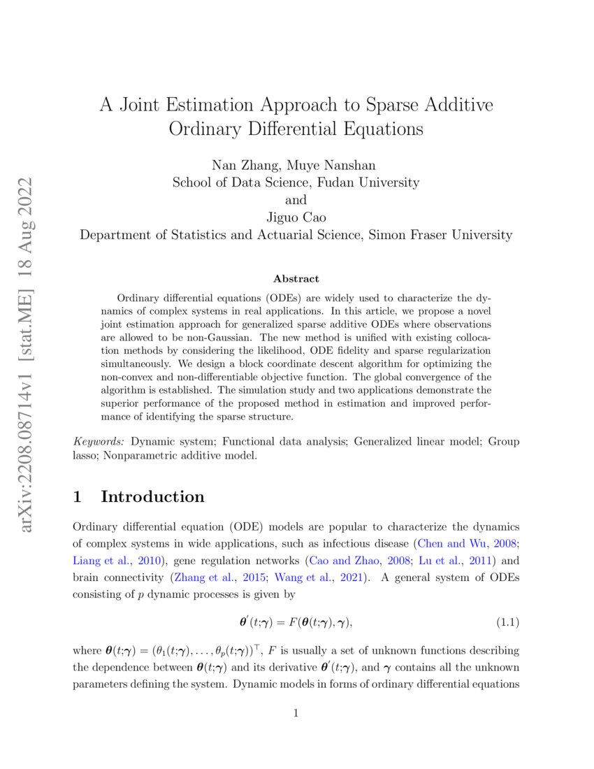 A Joint Estimation Approach To Sparse Additive Ordinary Differential