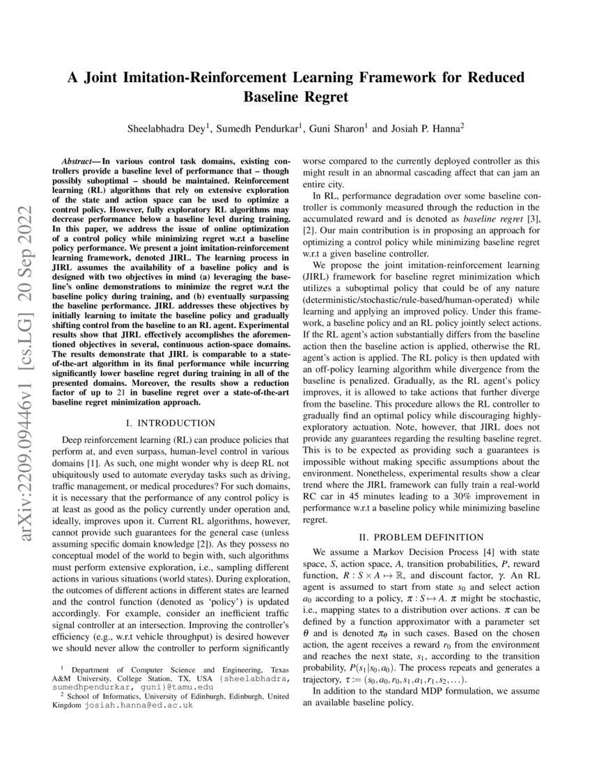 A Joint Imitation Reinforcement Learning Framework For Reduced Baseline