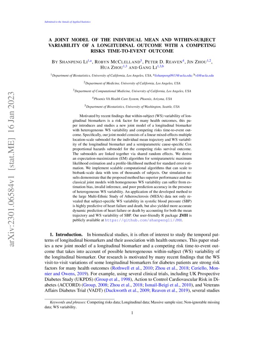 A Joint Model Of The Individual Mean And Within Subject Variability Of A Longitudinal Outcome