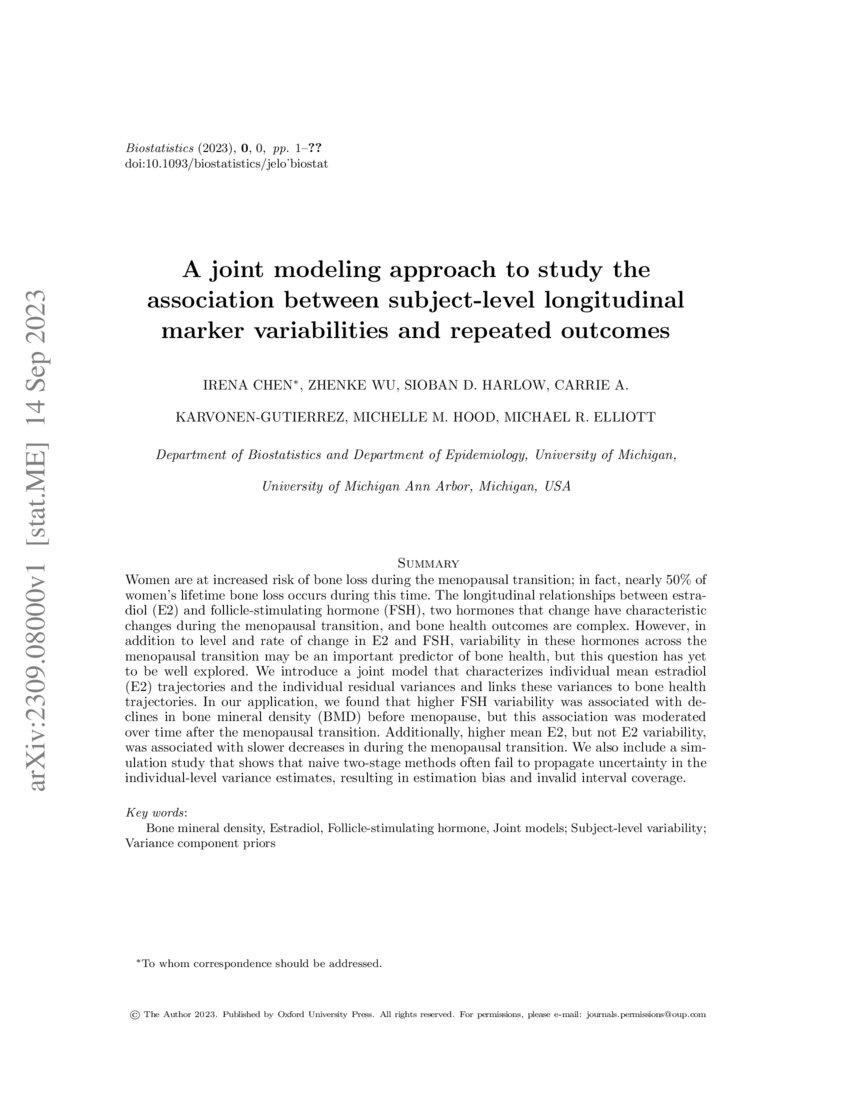 A joint modeling approach to study the association between subject-level longitudinal marker ...