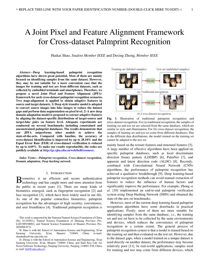 A Joint Pixel And Feature Alignment Framework For Cross Dataset Palmprint Recognition Deepai