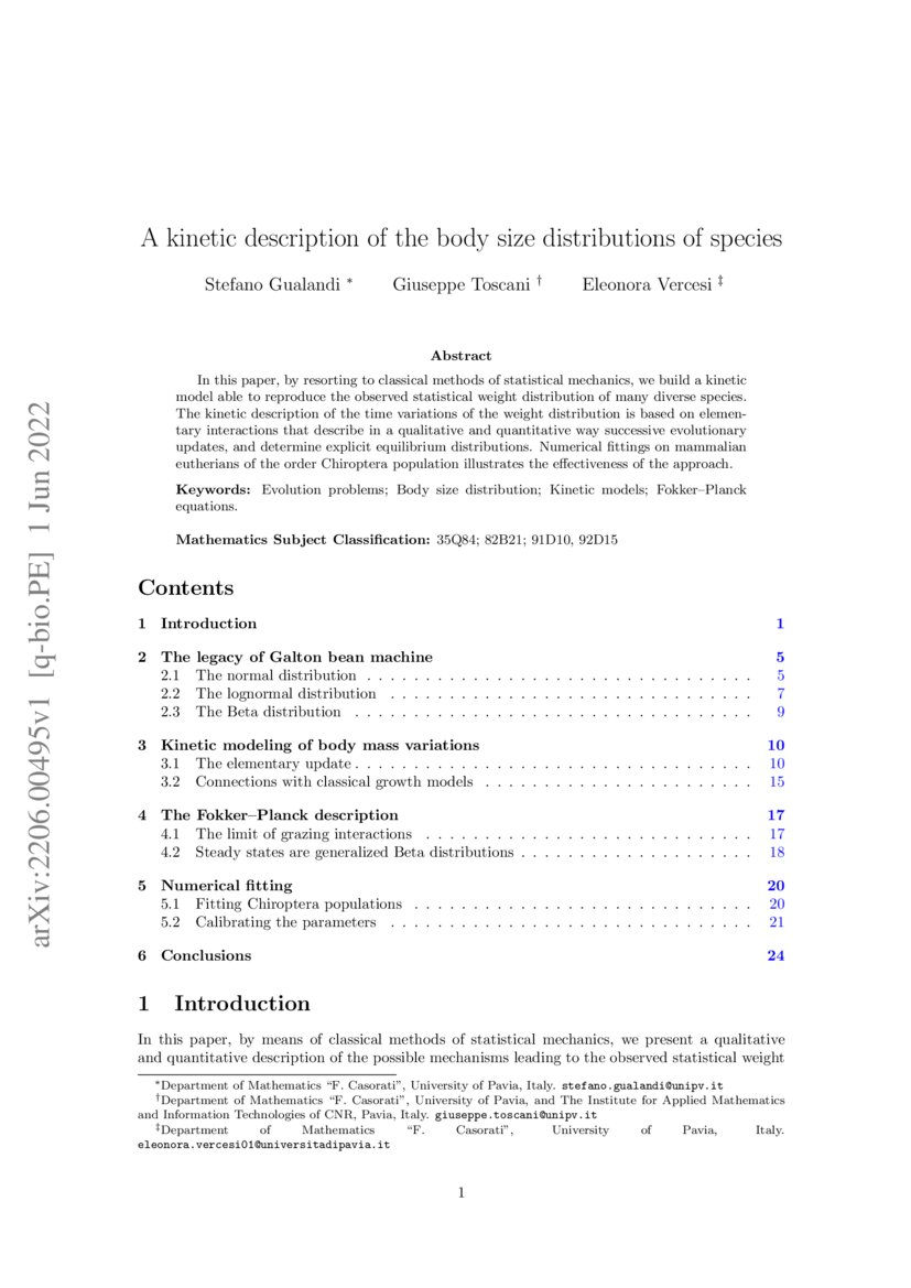 A kinetic description of the body size distributions of species | DeepAI