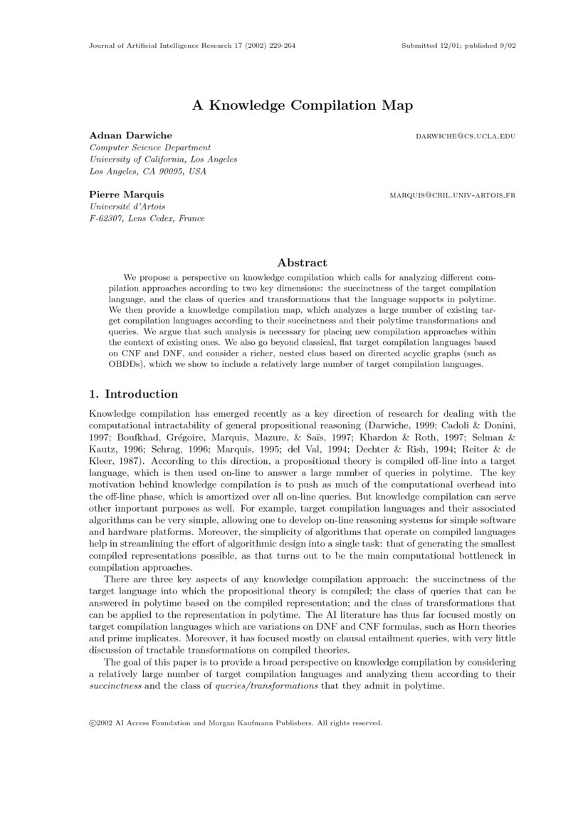 A Knowledge Compilation Map | DeepAI