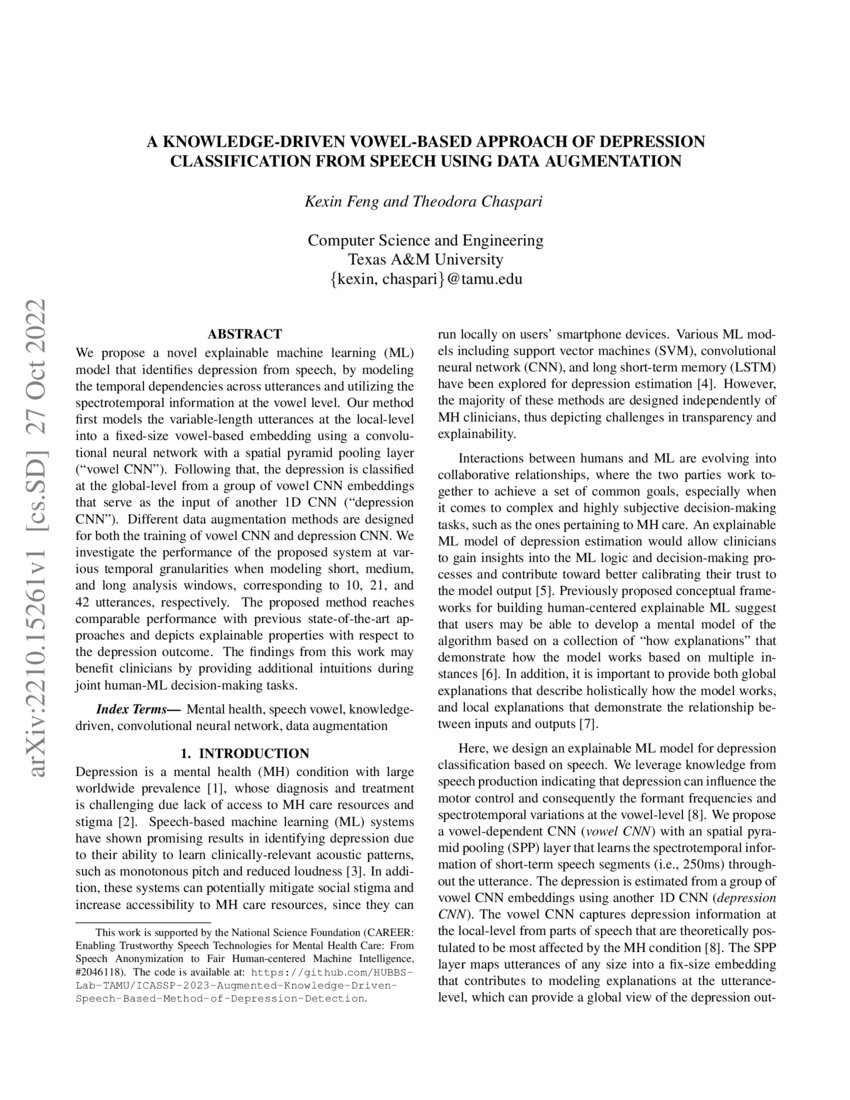 A Knowledge Driven Vowel Based Approach Of Depression Classification From Speech Using Data