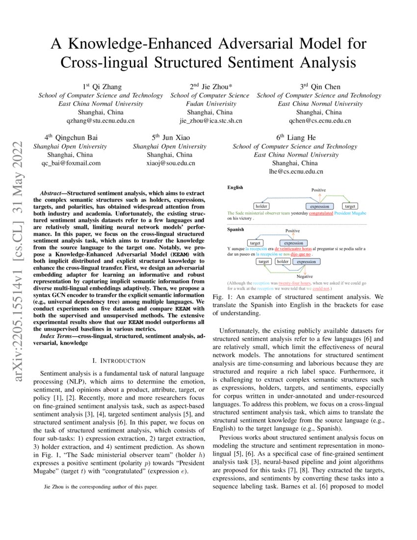 A Knowledge-Enhanced Adversarial Model for Cross-lingual Structured Sentiment Analysis | DeepAI