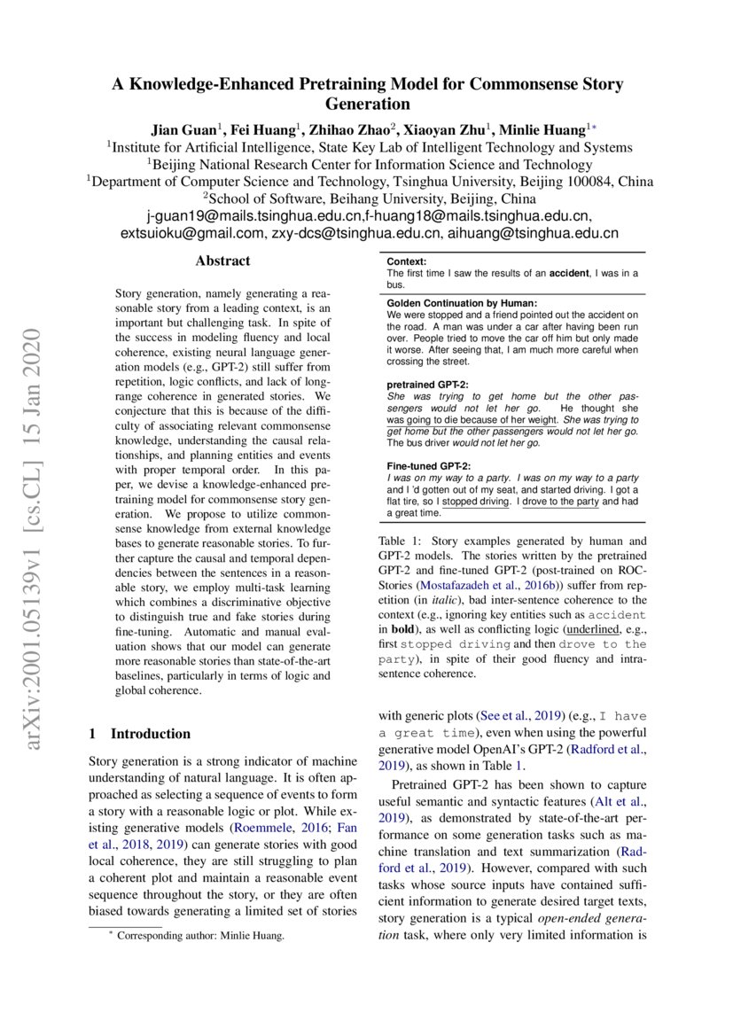 A Knowledge Enhanced Pretraining Model For Commonsense Story Generation Deepai