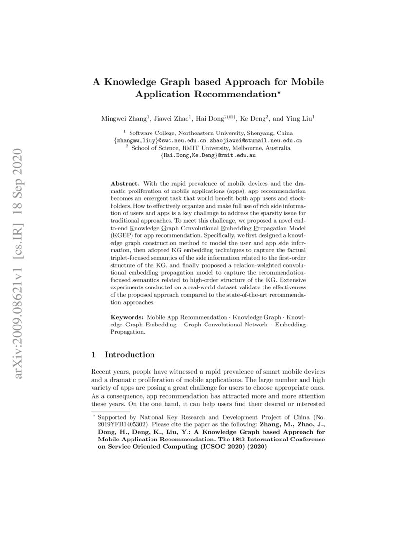 A Knowledge Graph Based Approach For Mobile Application Recommendation