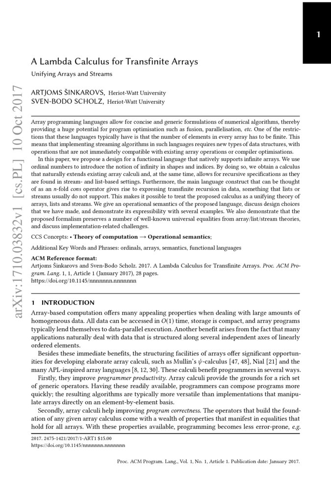 A Lambda Calculus For Transfinite Arrays Unifying Arrays And Streams Deepai