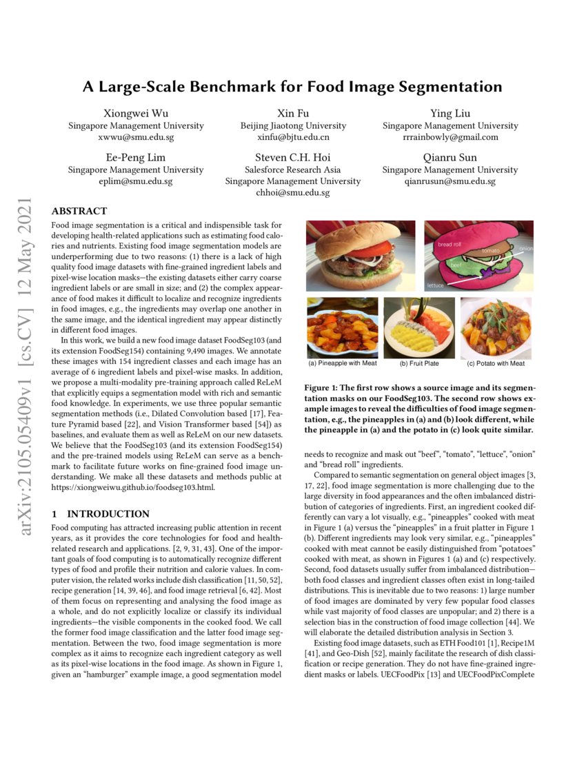 A Large-Scale Benchmark for Food Image Segmentation | DeepAI