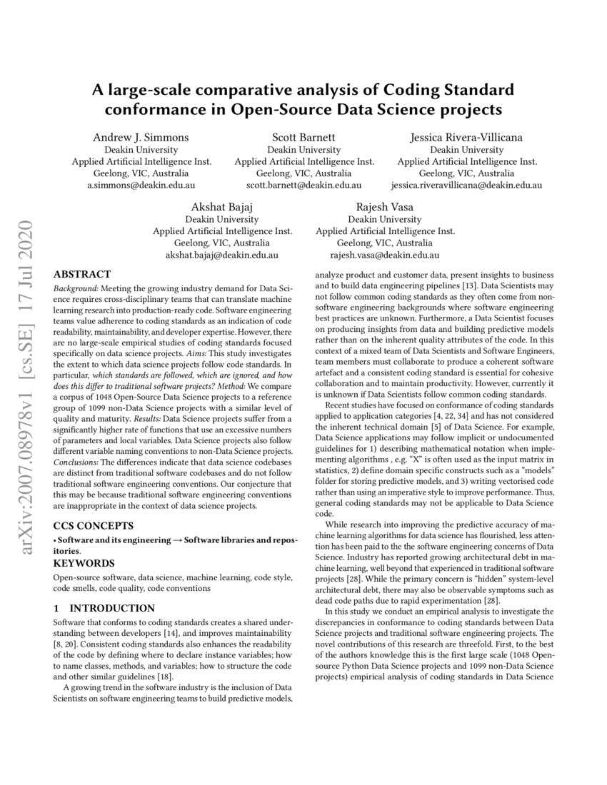 A large-scale comparative analysis of Coding Standard conformance in Open-Source Data Science ...