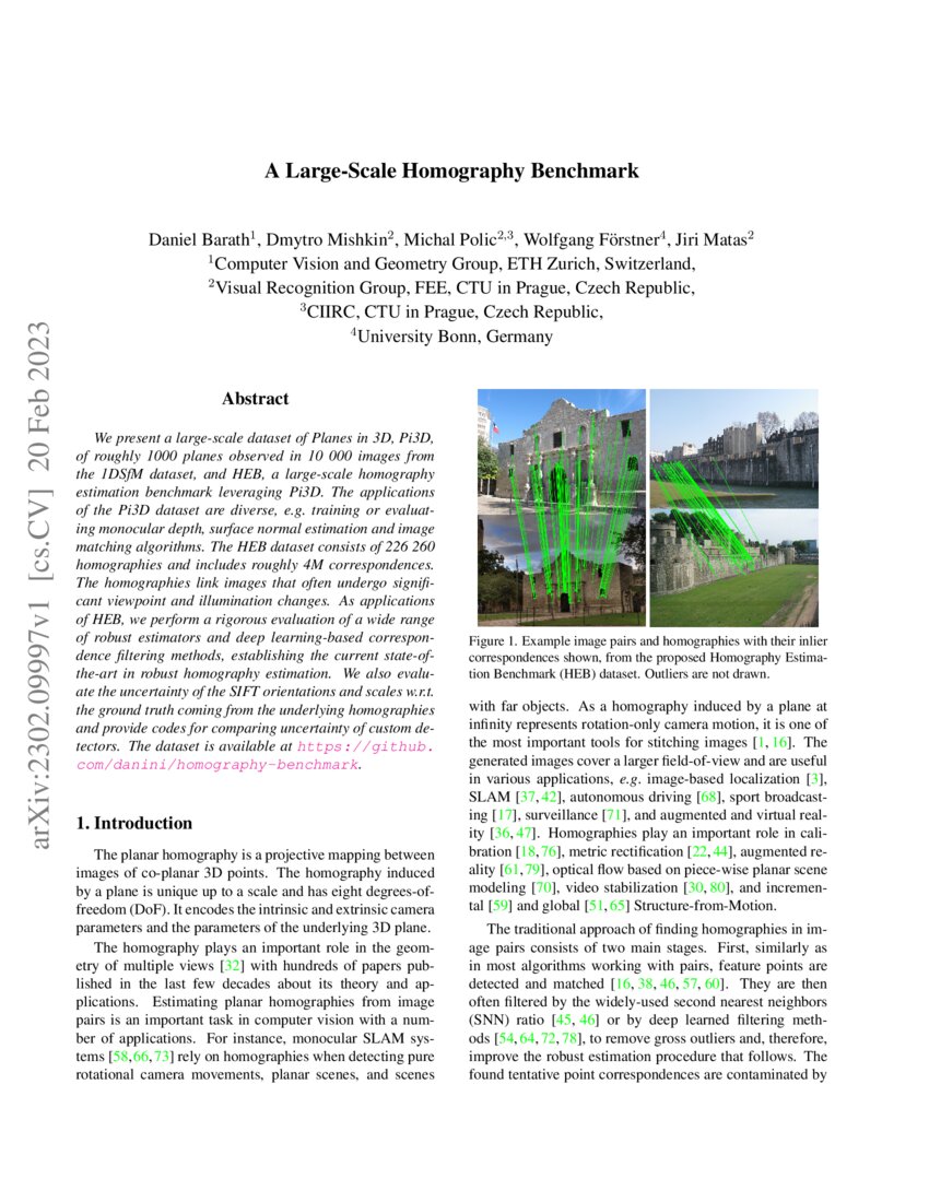 A Large Scale Homography Benchmark | DeepAI
