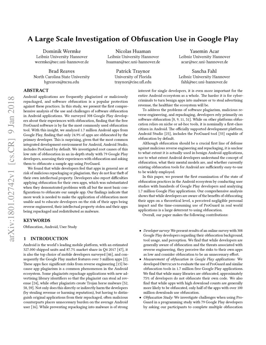 A Large Scale Investigation of Obfuscation Use in Google Play | DeepAI