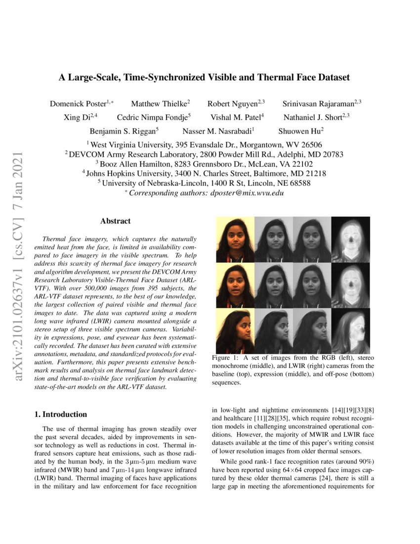 A Large Scale Time Synchronized Visible And Thermal Face Dataset Deepai