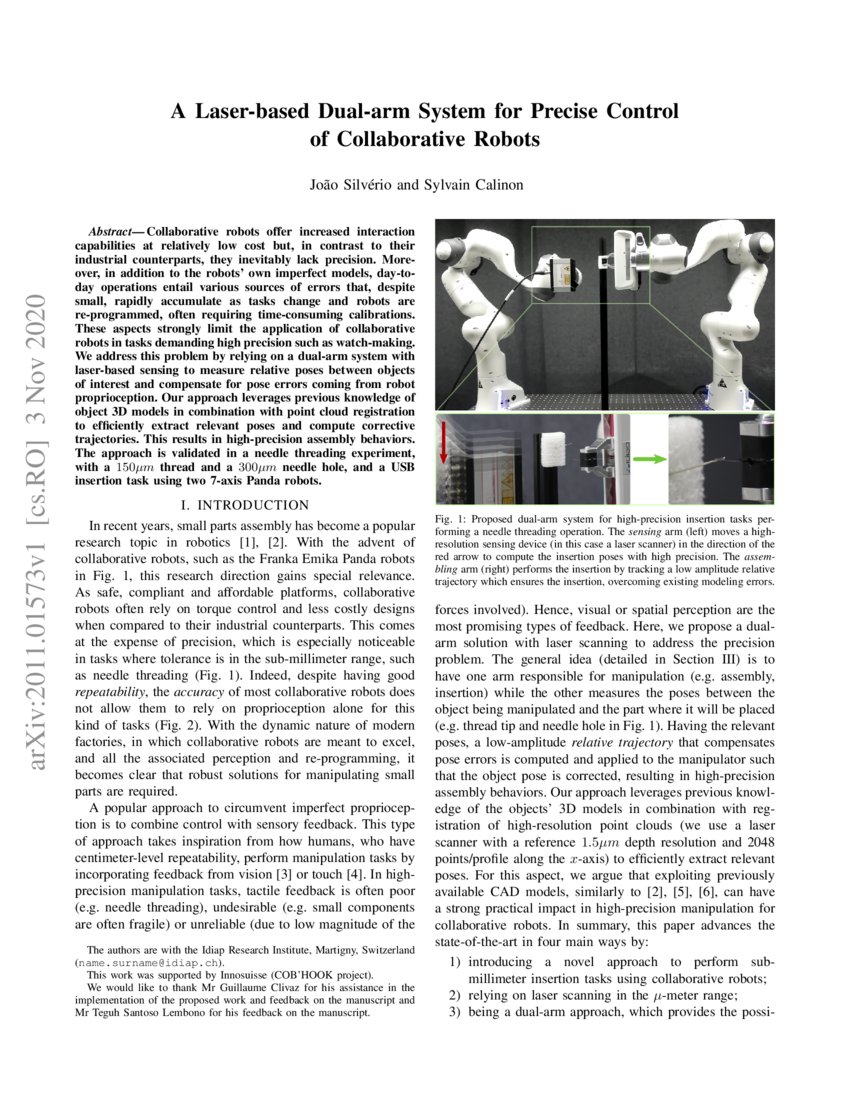 A Laser-based Dual-arm System for Precise Control of Collaborative ...