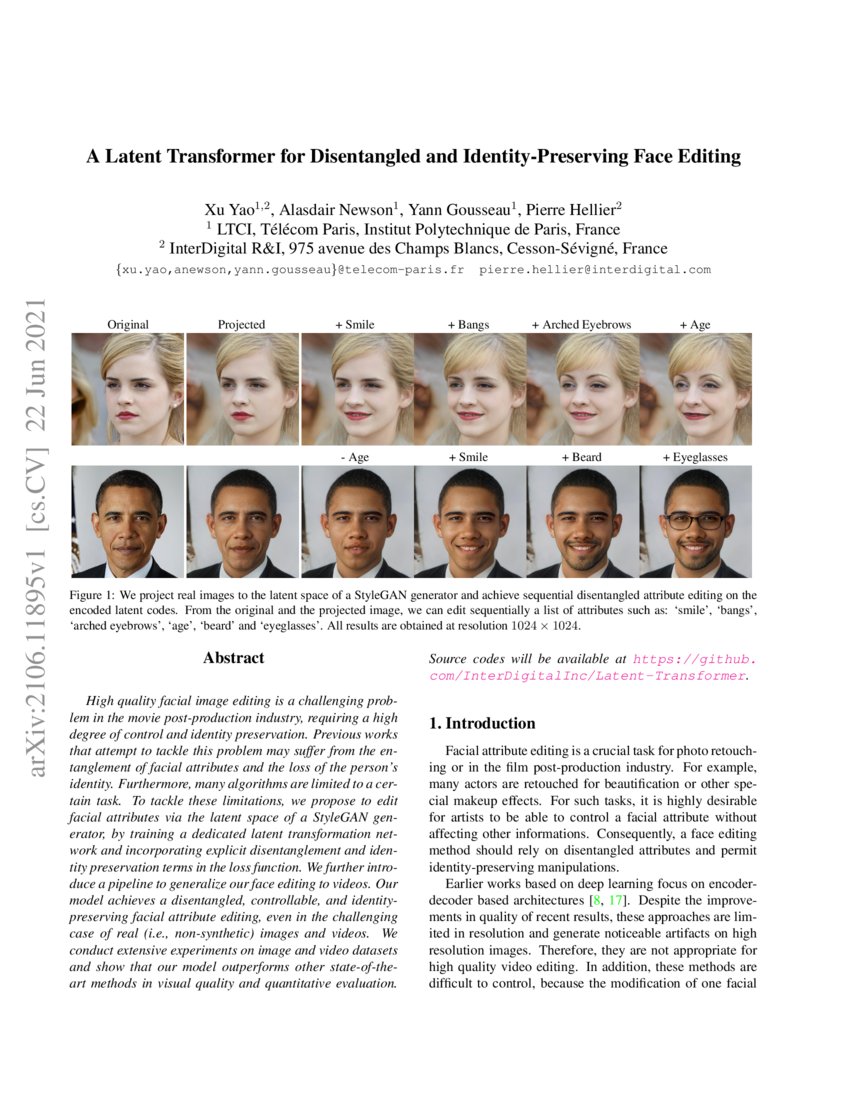 A Latent Transformer for Disentangled and Identity-Preserving Face ...