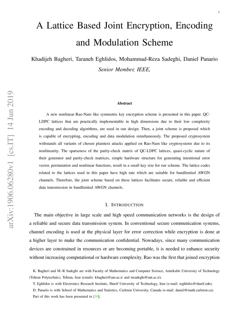 A Lattice Based Joint Encryption Encoding And Modulation Scheme Deepai