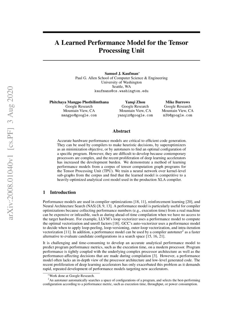 A Learned Performance Model for Tensor Processing Units | DeepAI