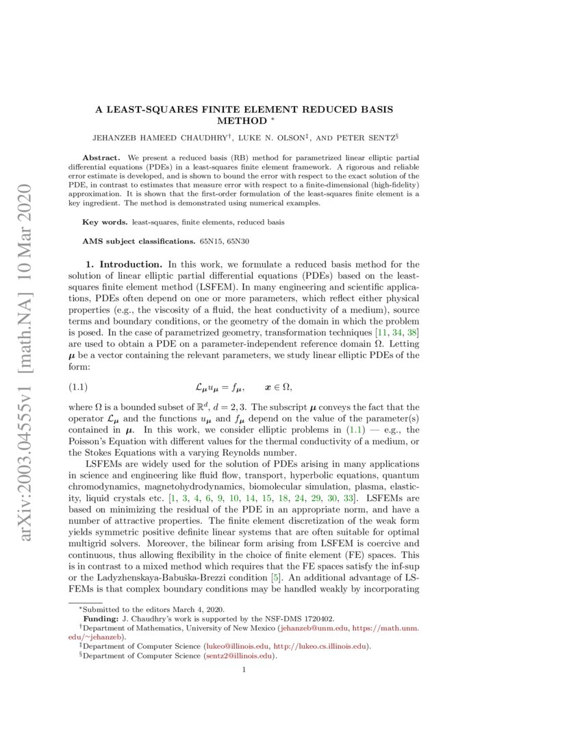 A Least Squares Finite Element Reduced Basis Method Deepai