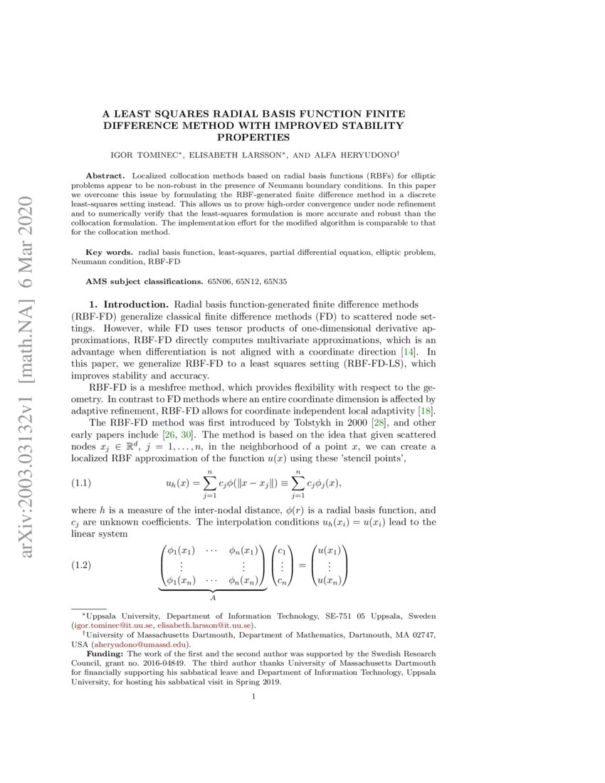A least squares radial basis function finite difference method with improved stability ...
