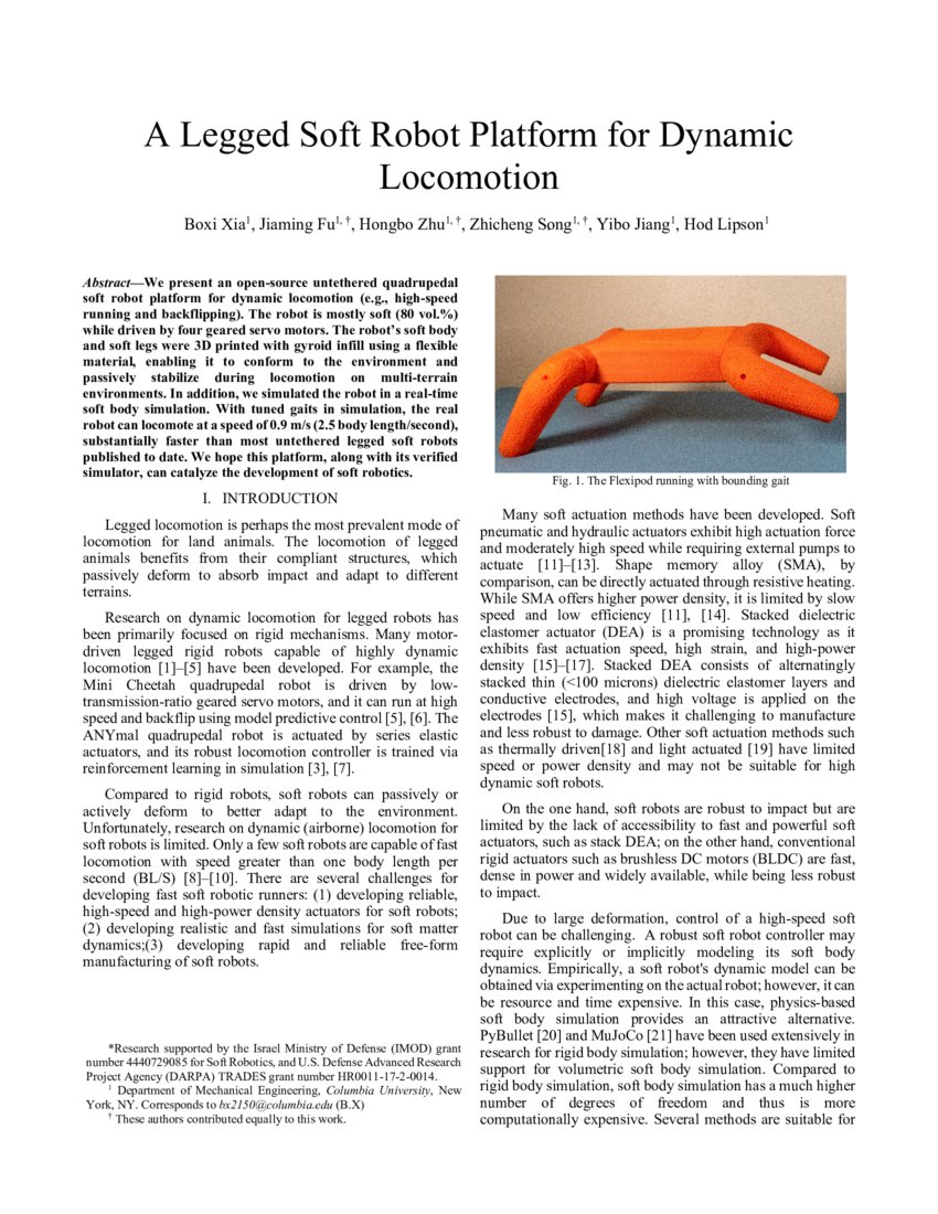 A Legged Soft Robot Platform for Dynamic Locomotion | DeepAI