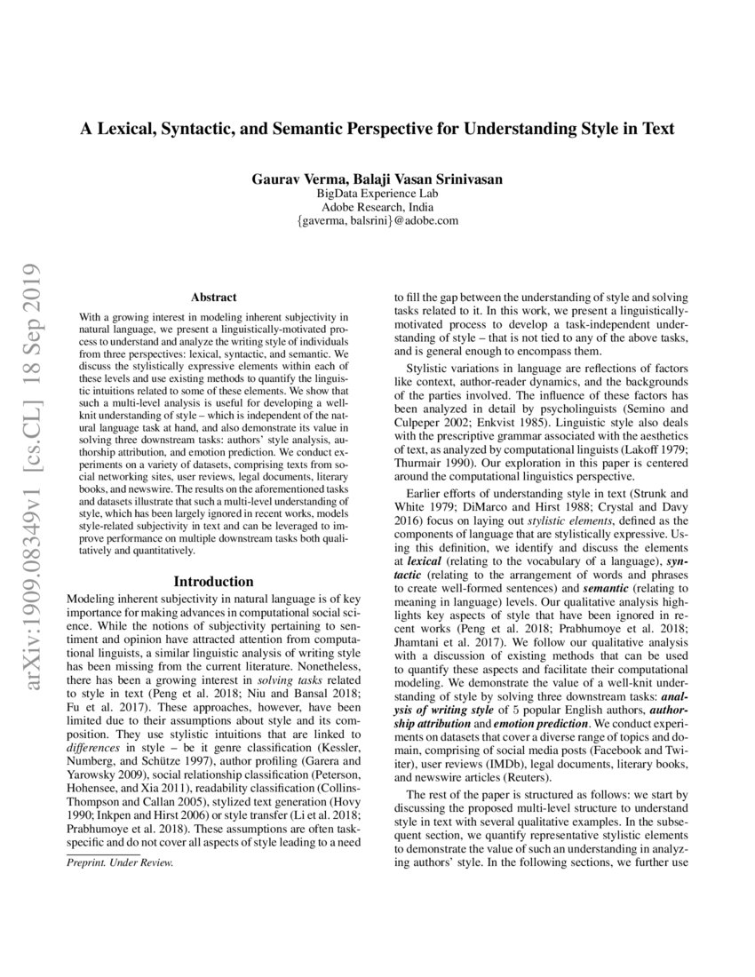 A Lexical Syntactic And Semantic Perspective For Understanding Style