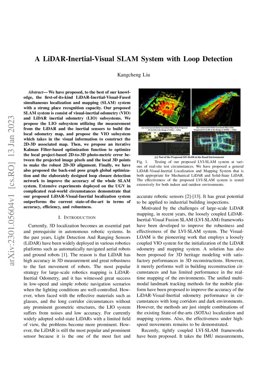 A Lidar Inertial Visual Slam System With Loop Detection Deepai